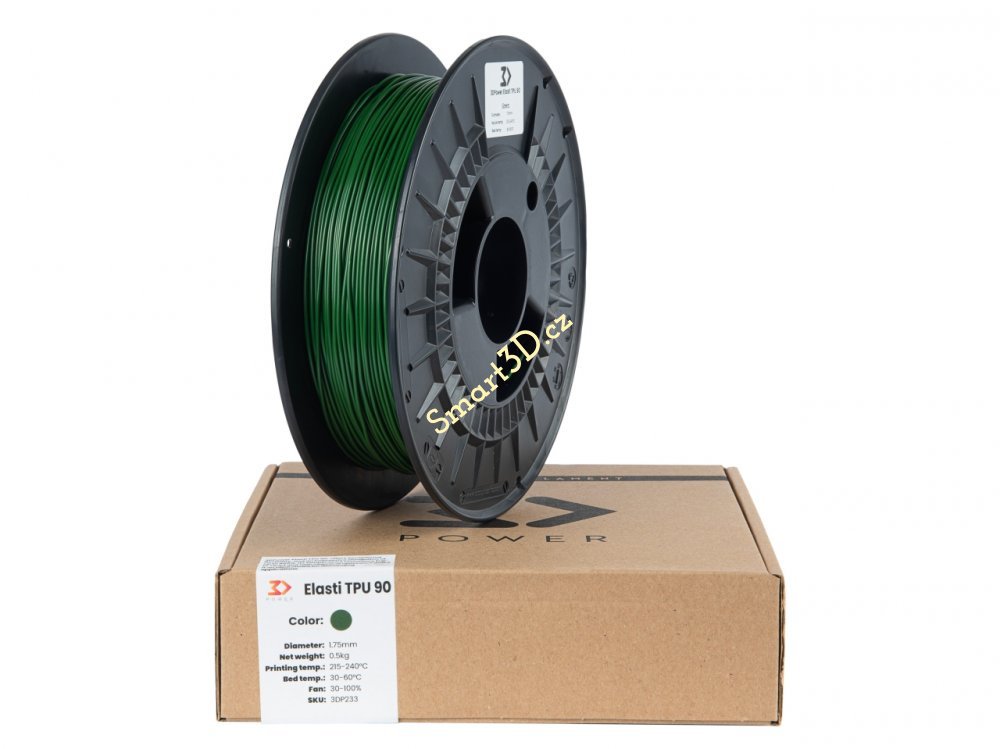 Filament 3D POWER / Elasti TPU 90A / GREEN / 1,75 mm / 0,5 kg. :: Smart3D.cz